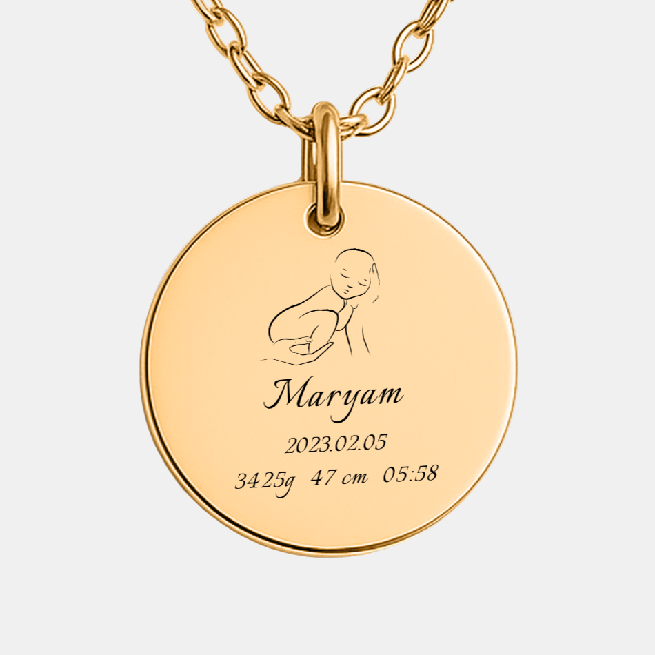 Custom Birth Necklace – Engraved Round Fine Chain Jewelry – NESSARA